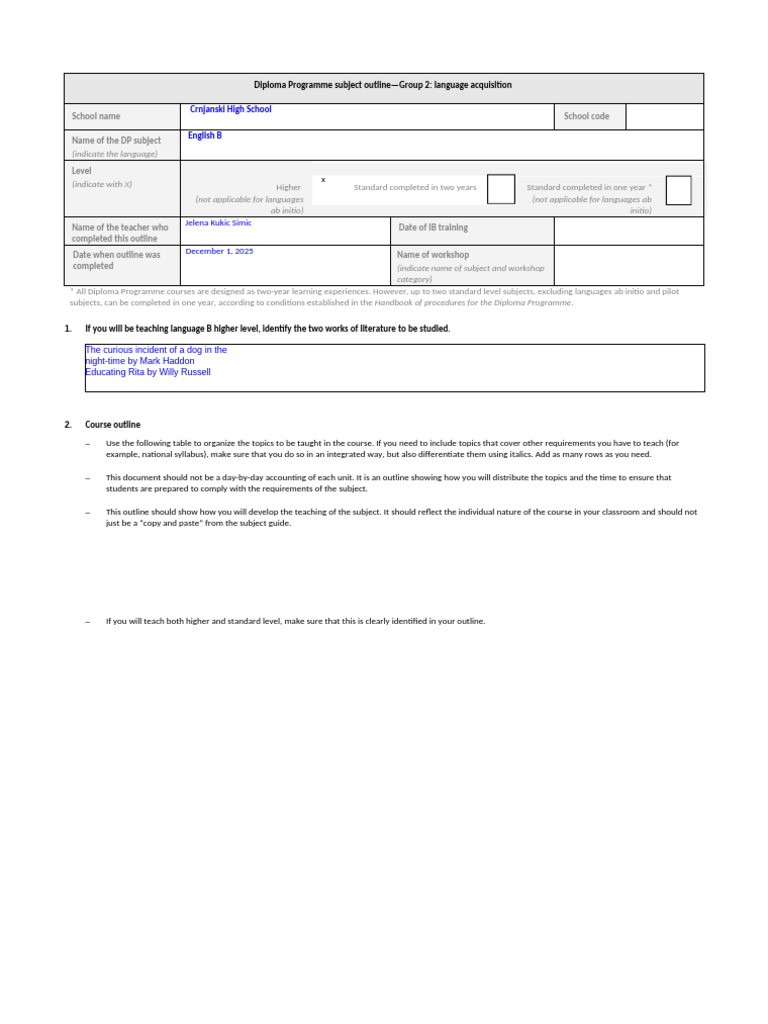 English B Course Outline for IB Diploma | PDF | Mind | Communication