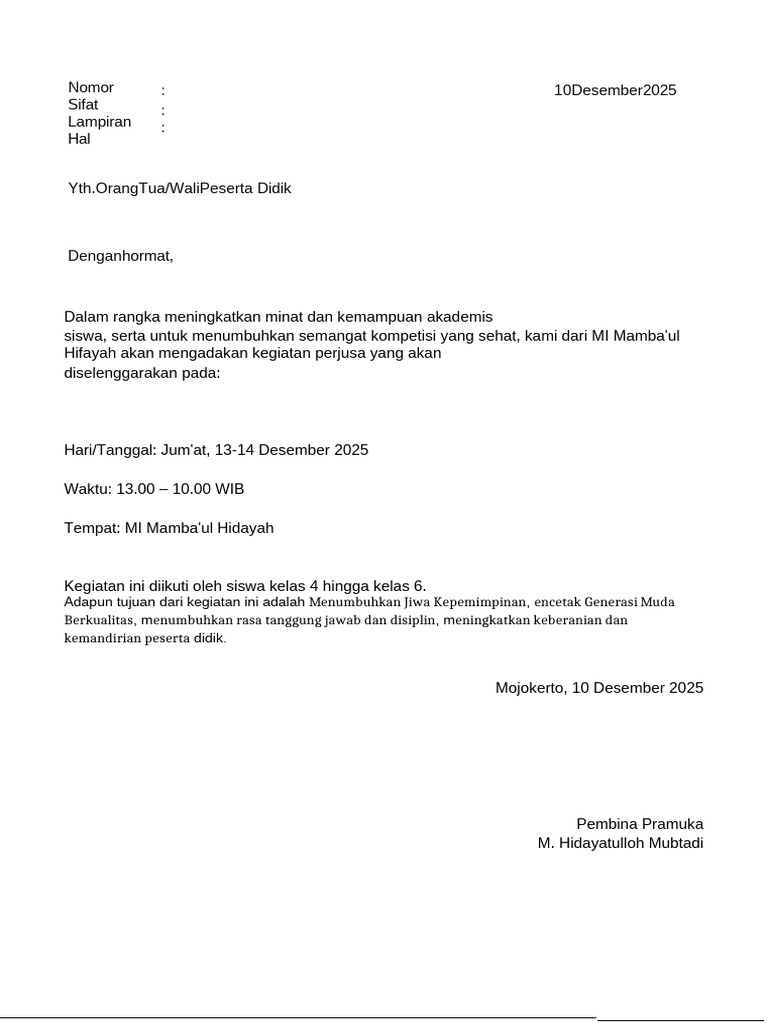 Perjusa MI Mamba'ul Hidayah 2025 | PDF