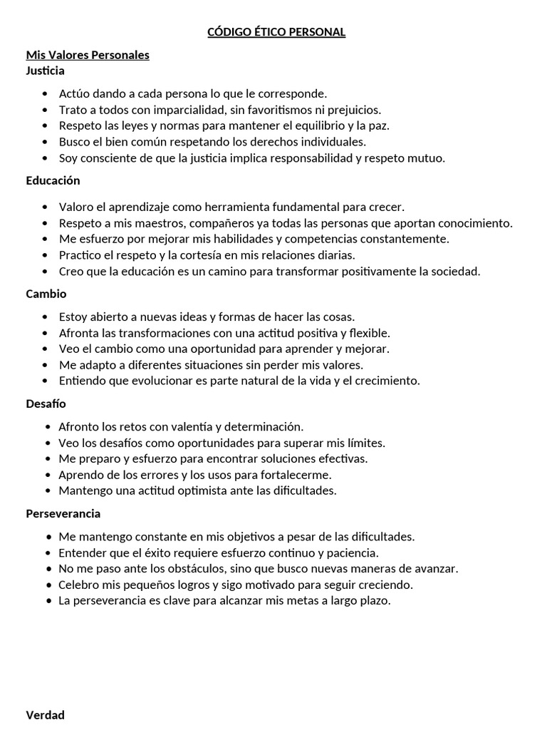 Código Ético Personal | PDF | Aprendizaje | Justicia