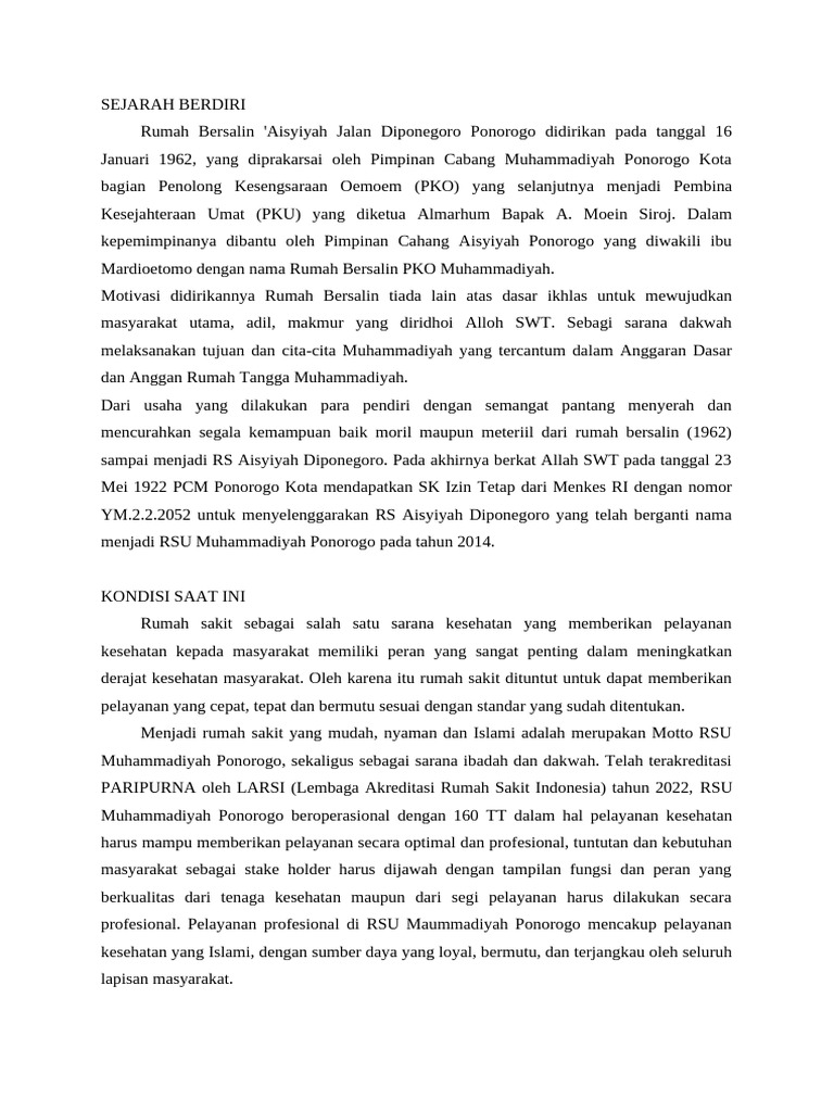 Sejarah Berdiri, Kondisi Saat Ini Dan Visi Misi | PDF