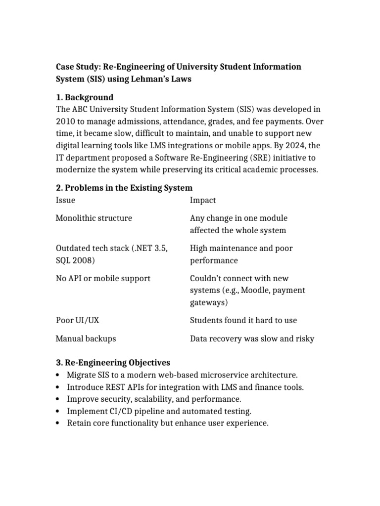 SIS Reengineering CaseStudy LehmanLaws | PDF