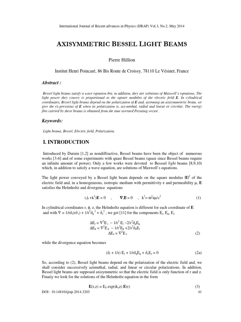 Axisymmetric Bessel Light Beams Analysis | PDF | Polarization (Waves ...
