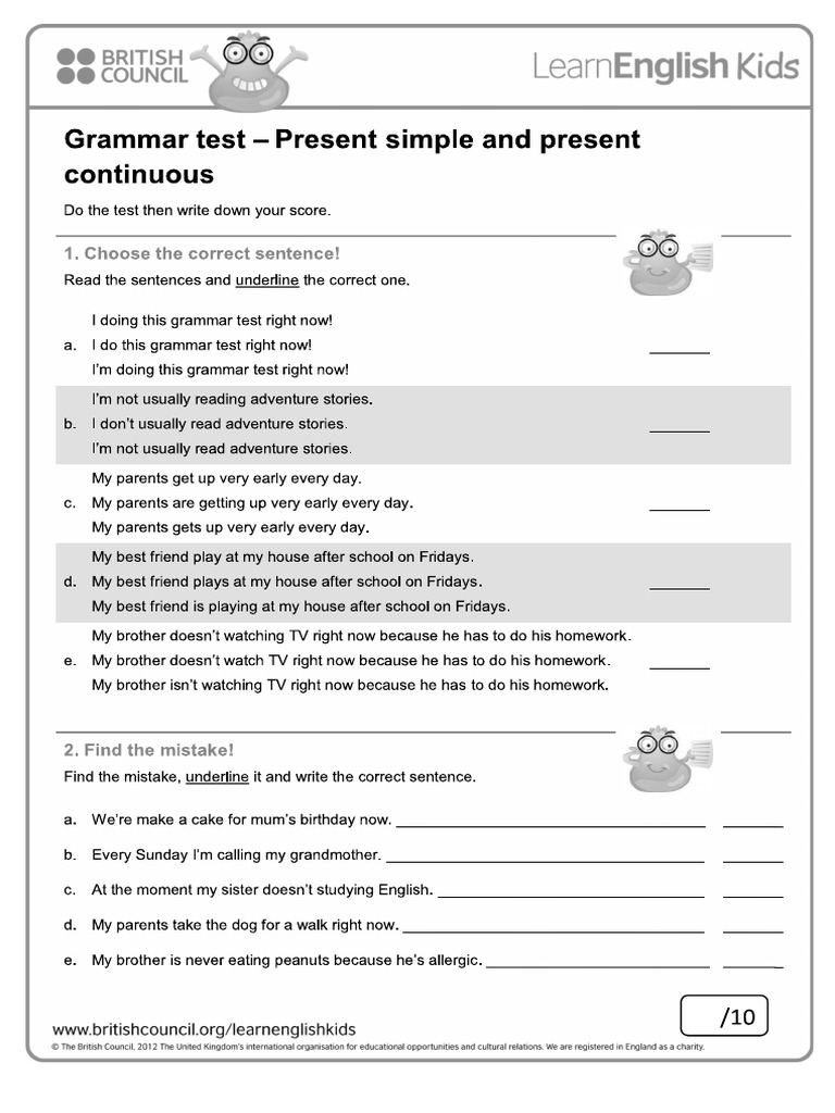 Test Present Simple Vs Progressive | PDF