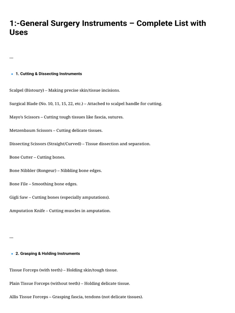 Comprehensive Guide to Surgical Instruments | PDF | Neurosurgery | Vein