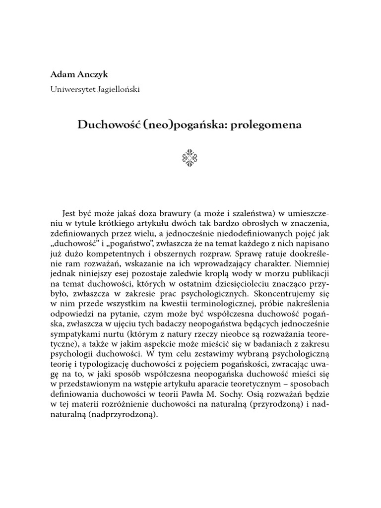 Adam Anczyk - Duchowość (Neo)Pogańska (Prolegomena) | PDF