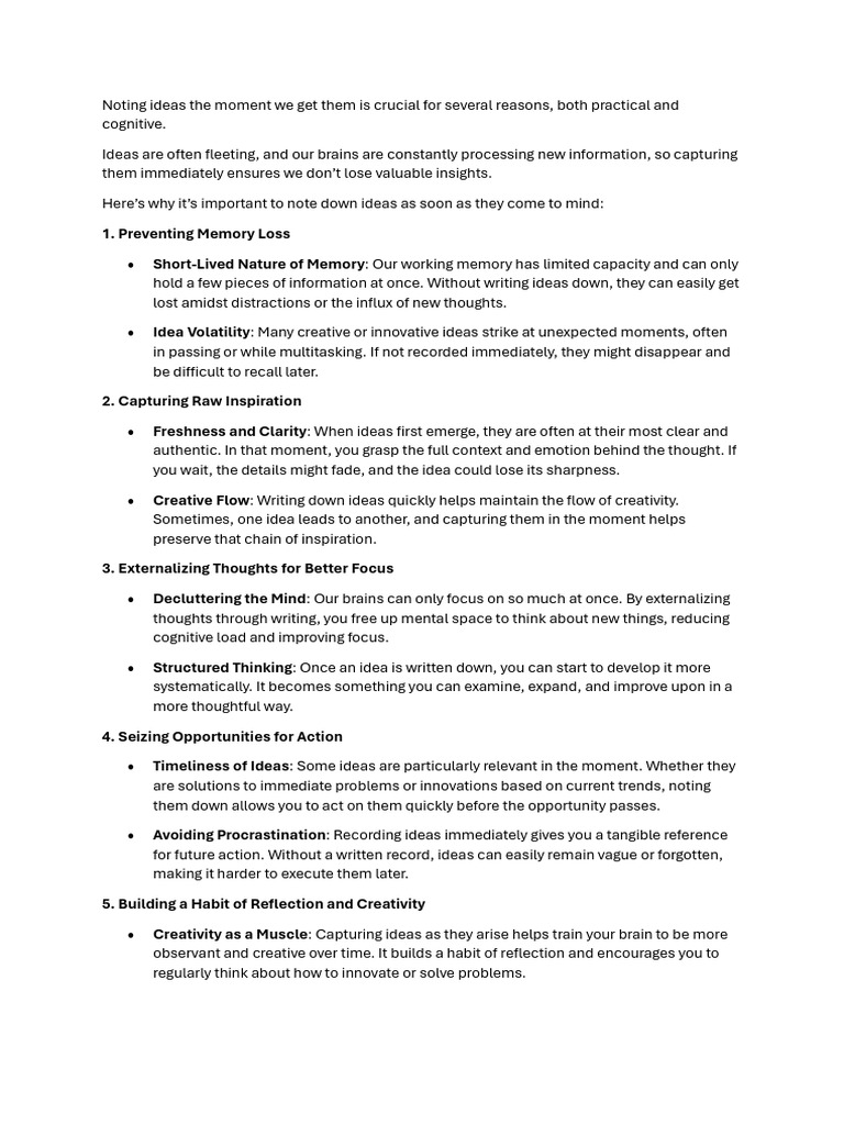 The Importance of Noting Down Ideas | PDF | Thought | Creativity