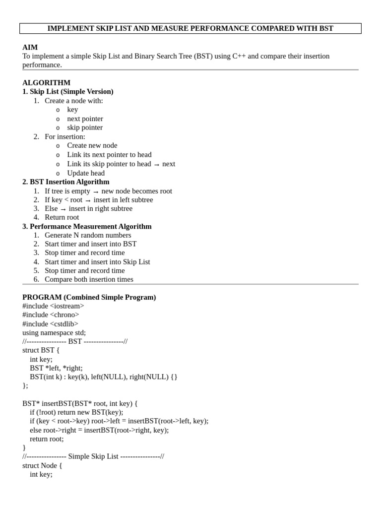 Skip List vs BST Insertion Performance | PDF | Pointer (Computer ...