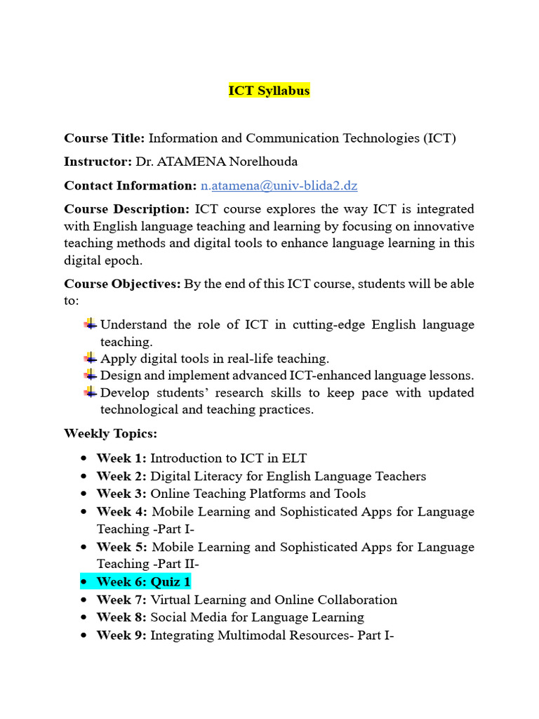 ICT Course Description | PDF