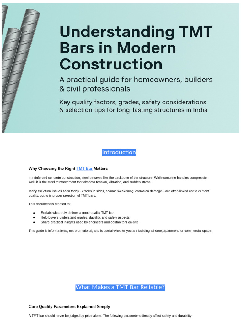 Essential Guide to Choosing TMT Bars | PDF | Concrete | Fracture