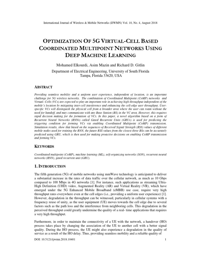 Optimization of 5G Virtual Cell Based Coordinated Multipoint Networks ...
