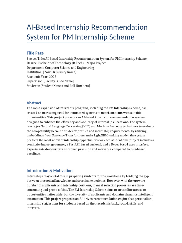 AI Internship Recommendation System | PDF | Computing | Information Science