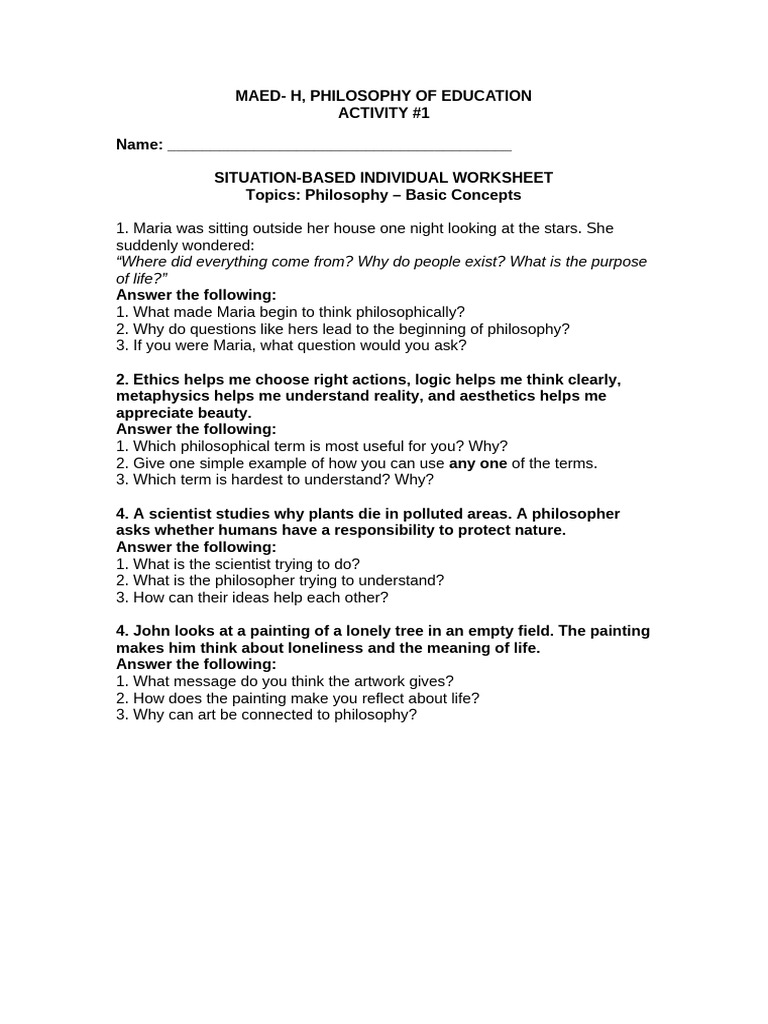 Philosophy of Education Worksheet | PDF