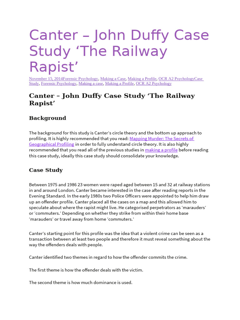John Duffy Case Study: Railway Rapist | PDF | Offender Profiling | Rape