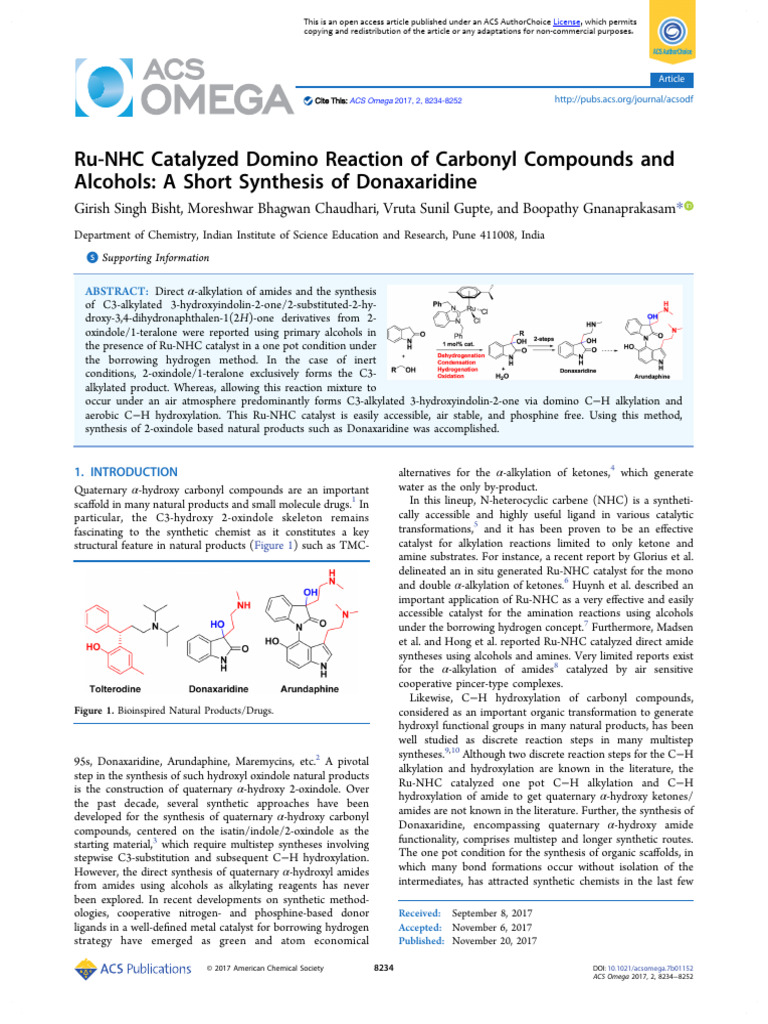 Ru NHC Catalyzed Domino Reaction of Carbonyl Compounds and Alcohols A ...