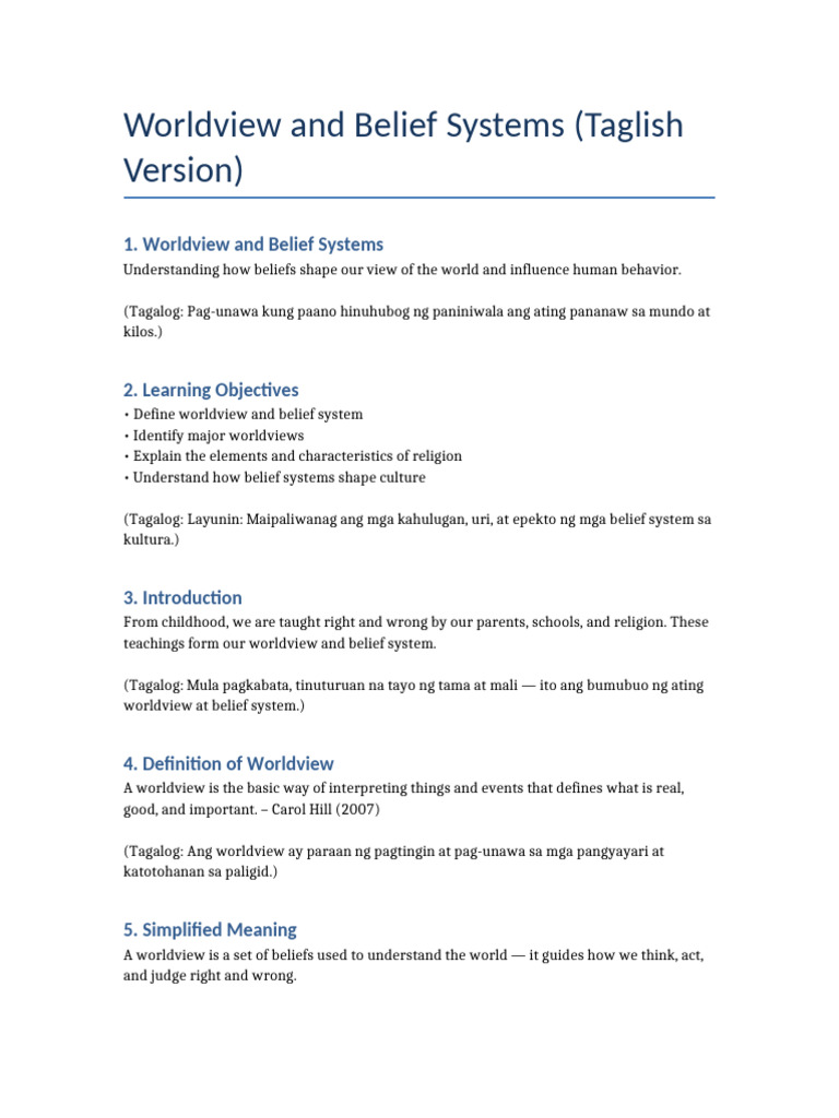 Worldview and Belief Systems Taglish | PDF