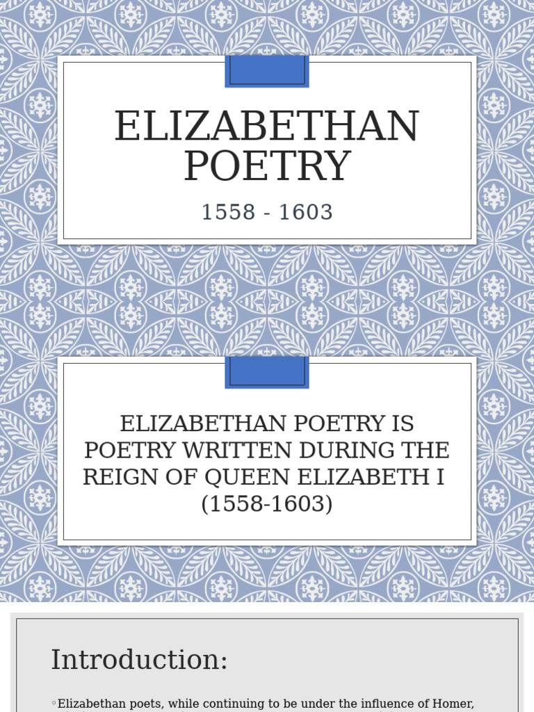 Elizabethan Poetry Overview (1558-1603) | PDF | Edmund Spenser | Poetry