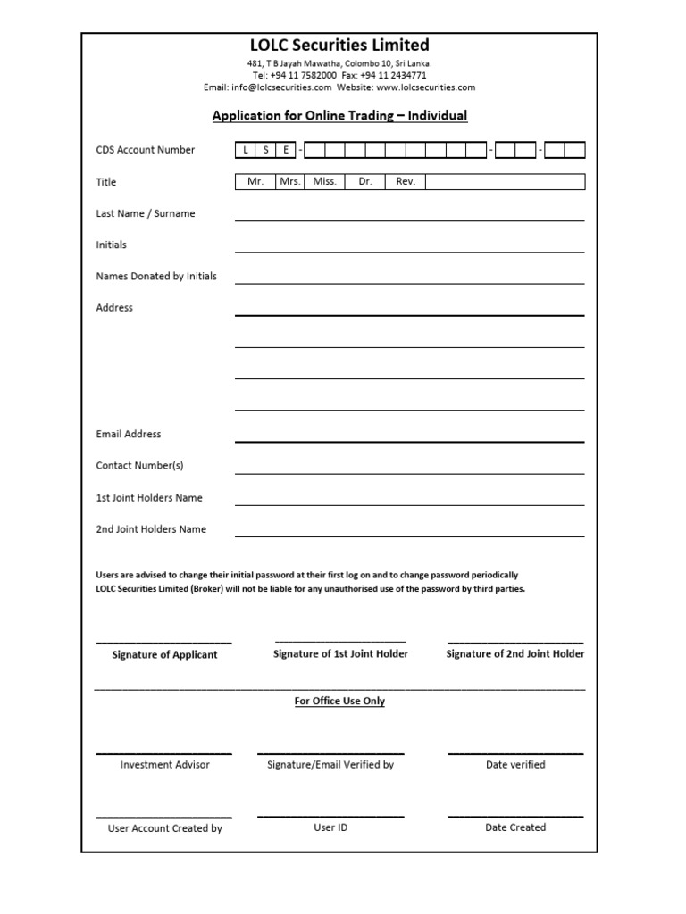 Online Trading Application Form Individual v2 | PDF | Securities ...