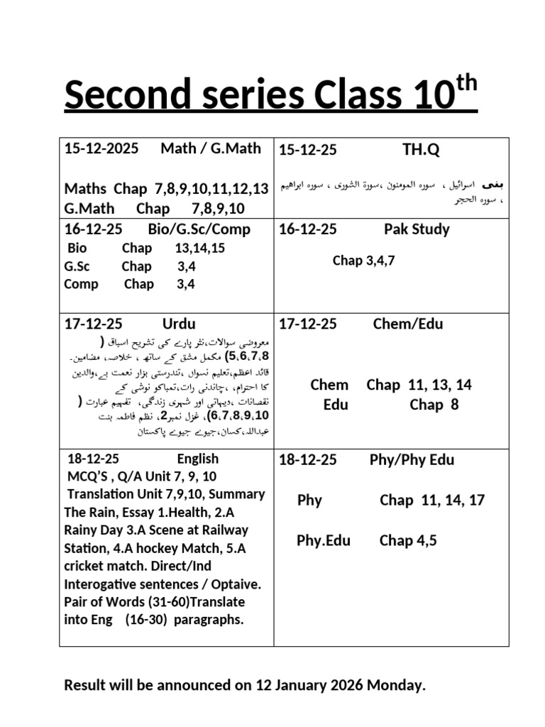 Second Series Class 10 | PDF