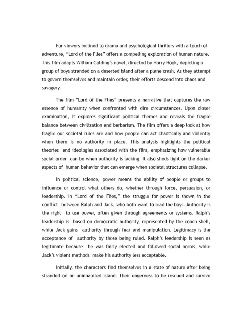 LORD OF THE FLIES FILM ANALYSIS | PDF | Leadership | Social Psychology