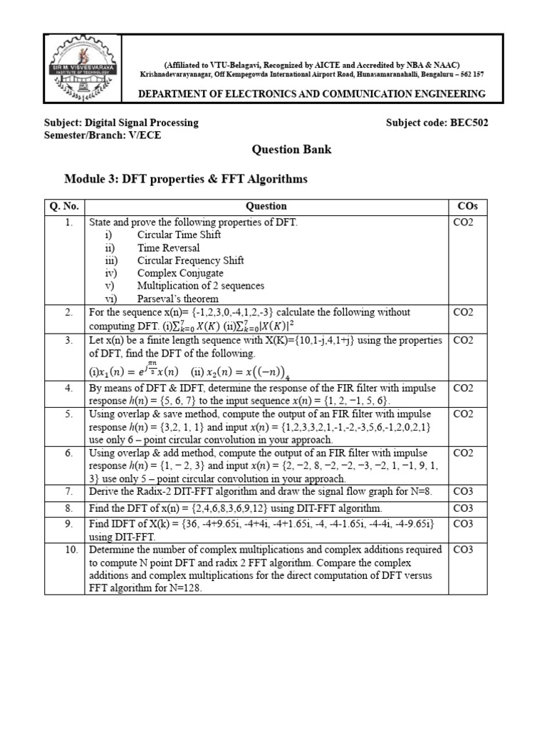DSP Module 3 Question Bank | PDF | Discrete Fourier Transform | Algorithms