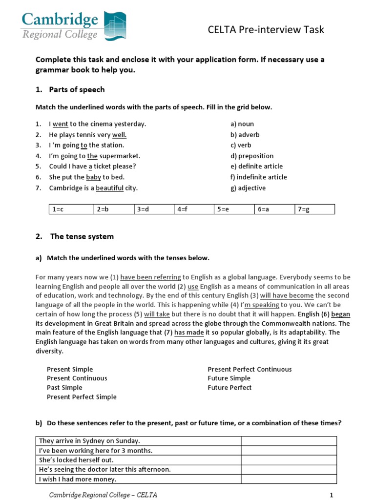 CELTA Pre-Interview Task | Download Free PDF | English Language | Part ...