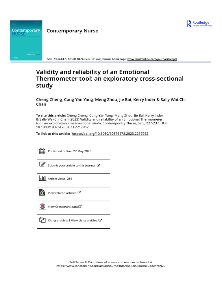 Validity and Reliability of an Emotional Thermometer Tool an ...