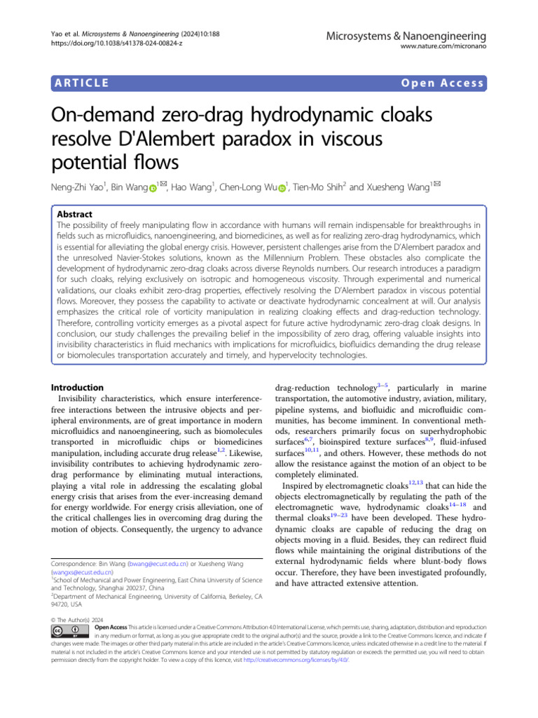 On-Demand Zero-Drag Hydrodynamic Cloaks | PDF | Fluid Dynamics | Navier ...
