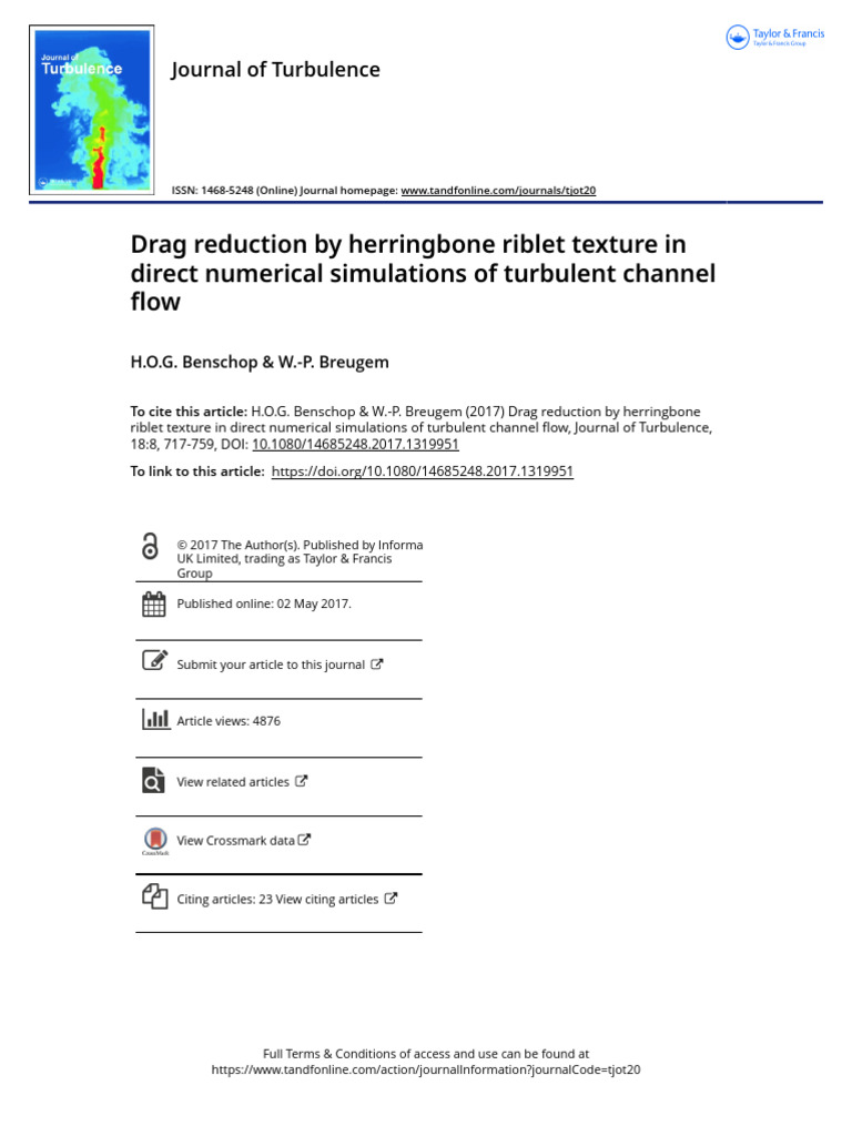 Drag Reduction by Herringbone Riblet Texture in Direct Numerical ...