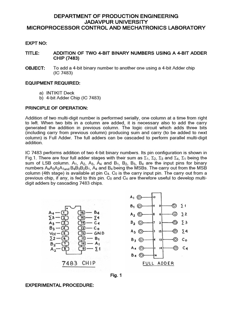 4-Bit Binary Addition with IC 7483 | PDF
