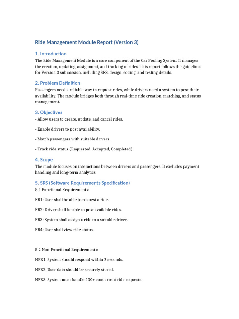 Ride Management Module Report v3 | PDF | System | Information ...