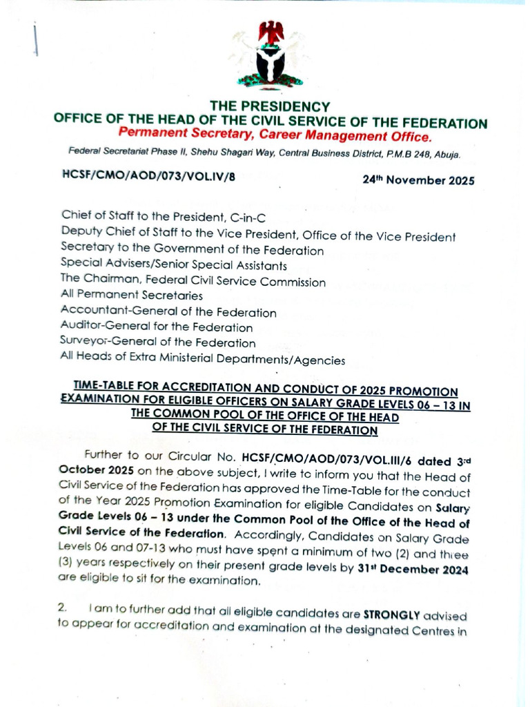 Time Table For Accreditation & Conduct If 2025 Promotion Exatlm GL 6 ...