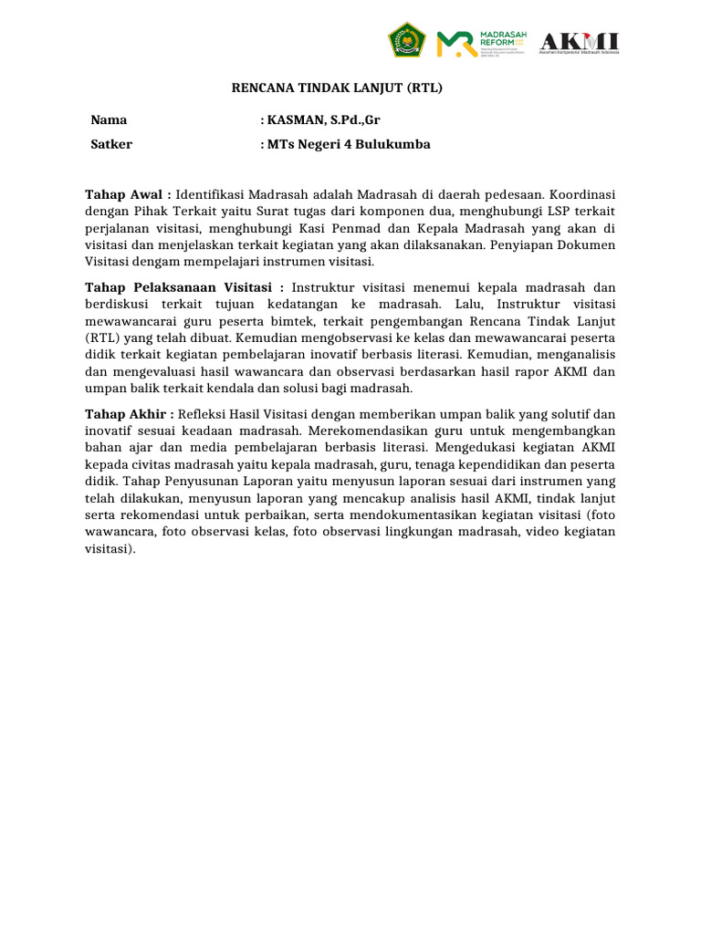 Format RTL Visitasi 2024 | PDF