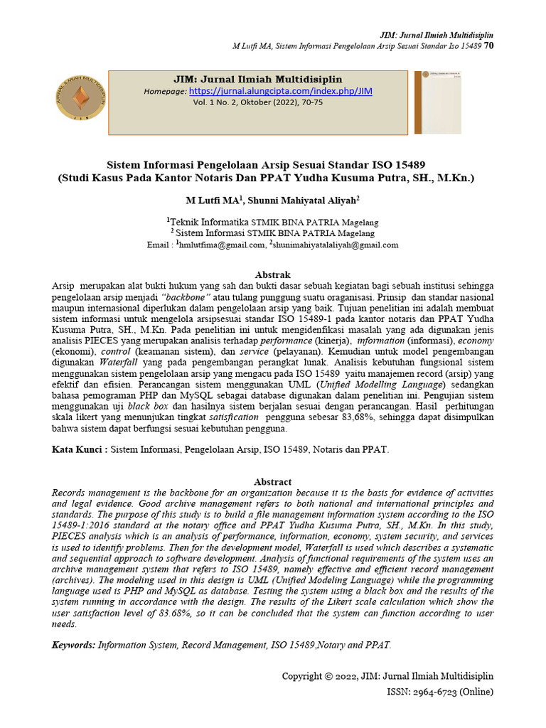 Sistem Informasi Arsip ISO 15489 Notaris | PDF