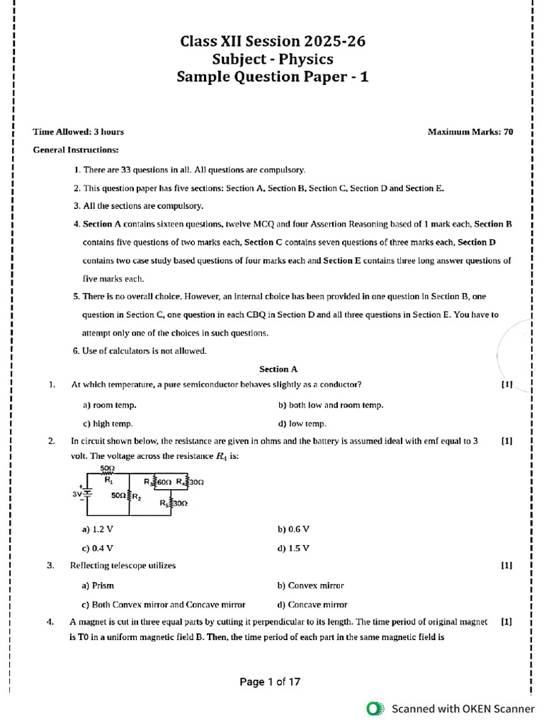 Class 12th Physics Sample Paper Set 2. | PDF