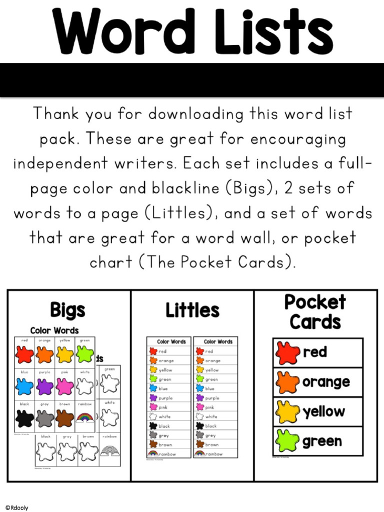 ColorWordsFREEBIEWritingCenterWordLists 1 | PDF