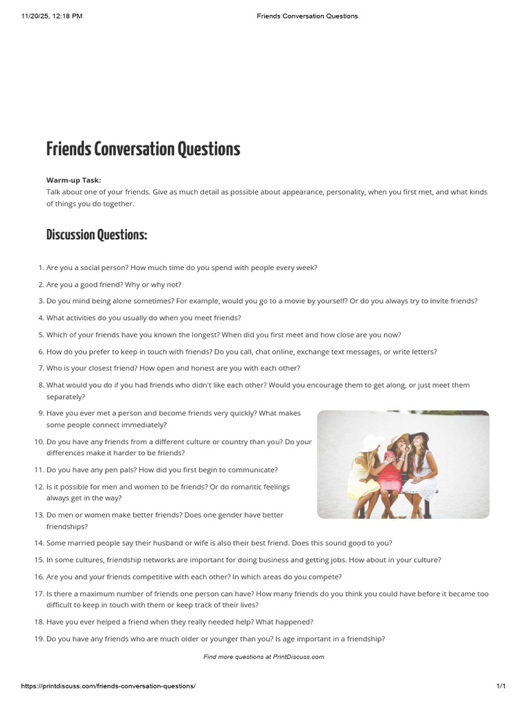 Engaging Friends Conversation Questions | PDF | Conversation | Chess ...