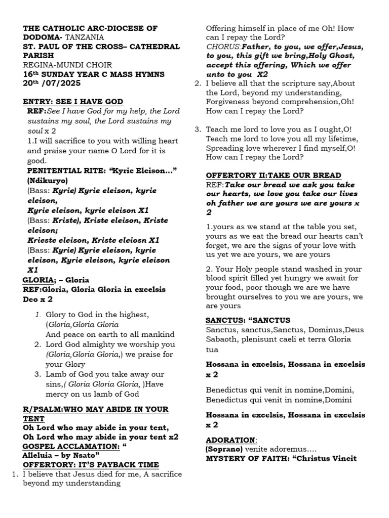 16th Sunday Year - C 2025 | PDF | Mass (Liturgy) | Worship