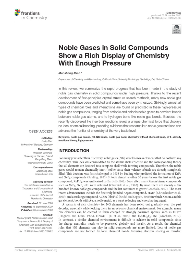 Noble Gases in High-Pressure Chemistry | PDF | Chemical Bond | Chemistry