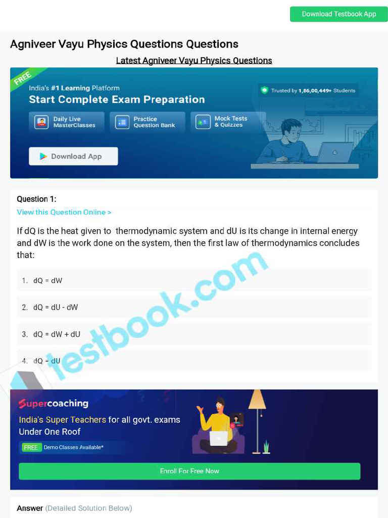Agniveer Vayu Physics Questions 63a3faa862544a6a7ad597a2 | PDF