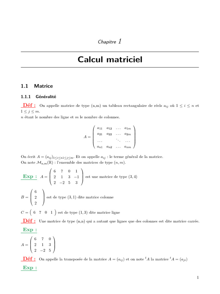 Introduction au calcul matriciel | PDF | Matrice (Mathématiques ...