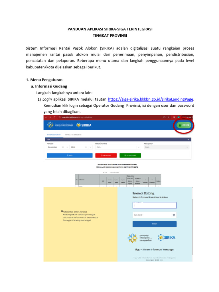 Panduan Aplikasi SIRIKA-SIGA Provinsi | PDF