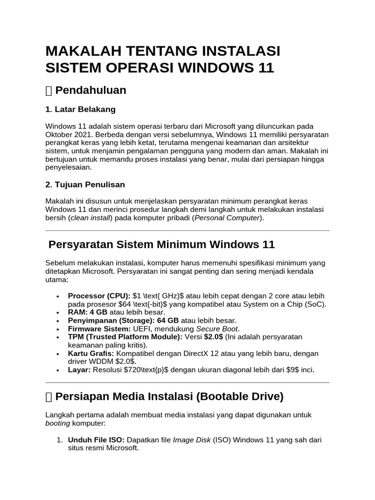 MAKALAH TENTANG INSTALASI SISTEM OPERASI WINDOWS 11 | PDF