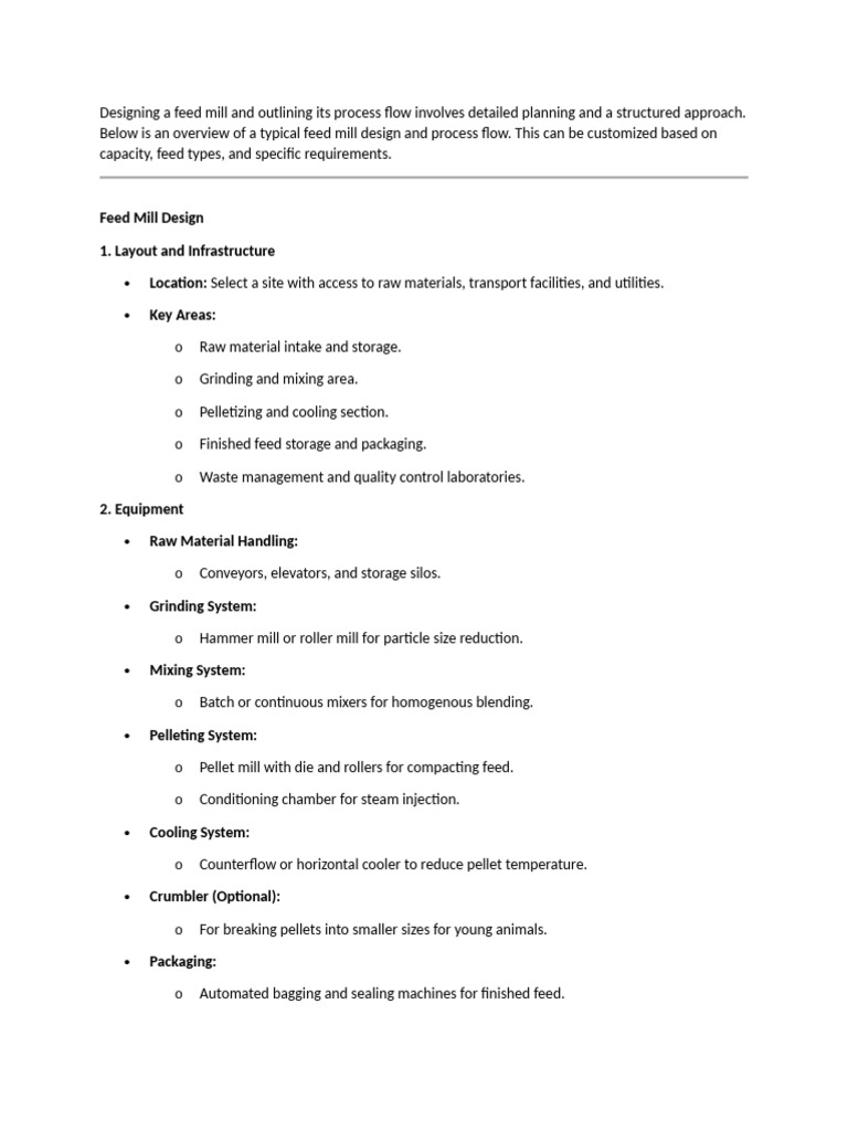 Designing A Feed Mill and Outlining Its Process Flow Involves Detailed ...