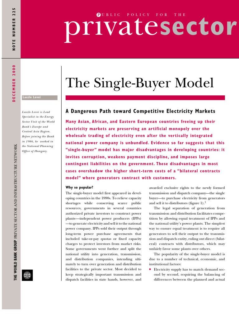 World Bank On Single Buyer Model | PDF | Market (Economics) | Economics