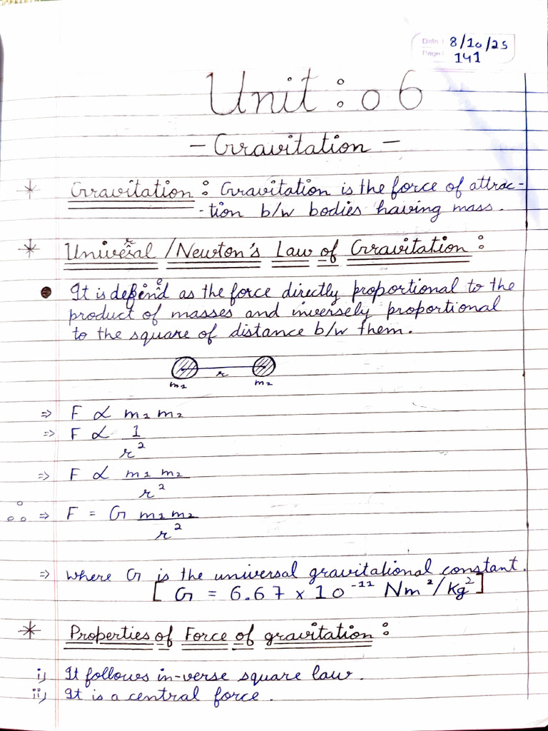 ch.7 Gravitation Notes | PDF