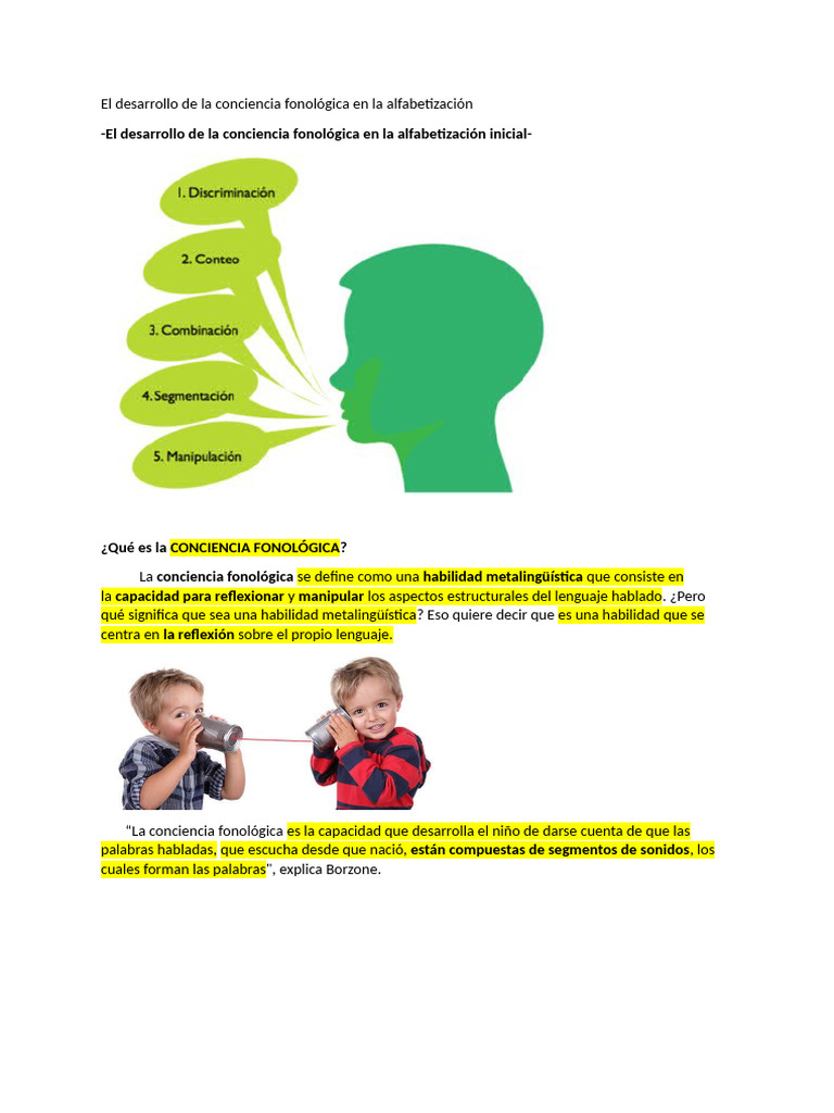 El Desarrollo de La Conciencia Fonológica en La Alfabetización | PDF ...