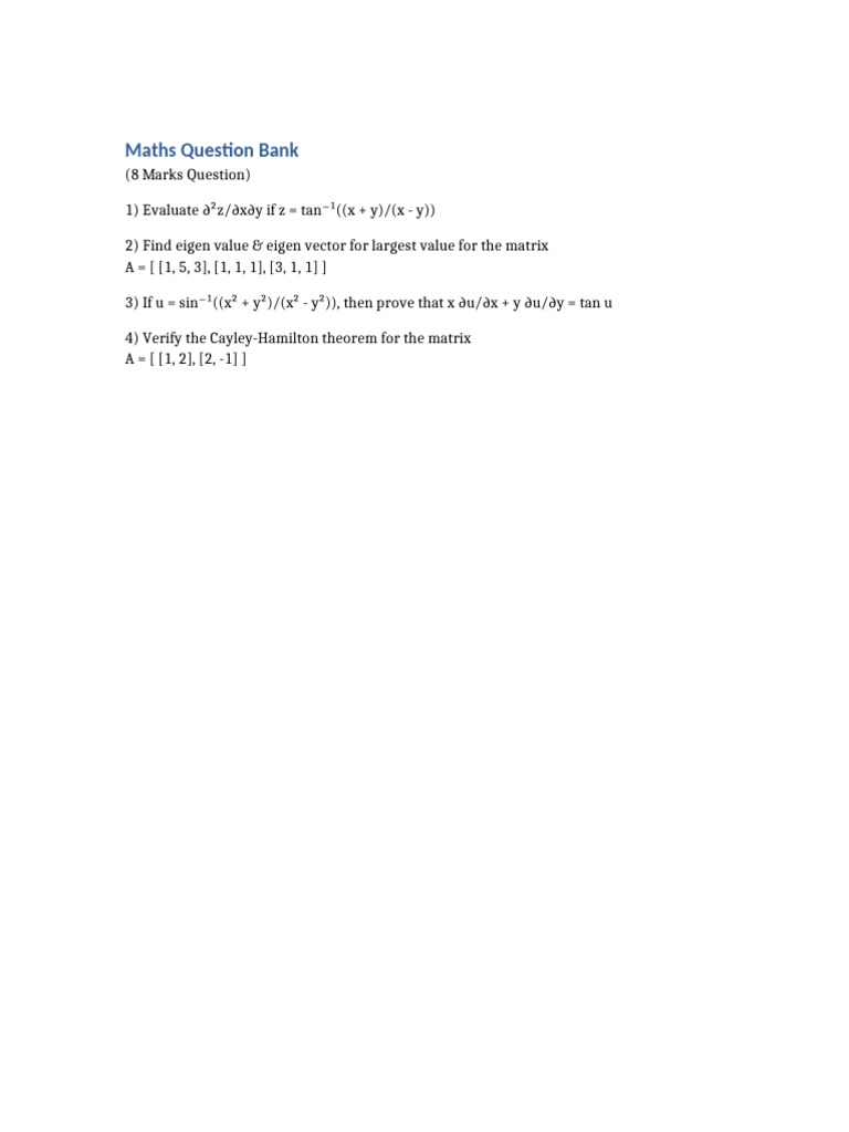 Maths Question Bank | PDF