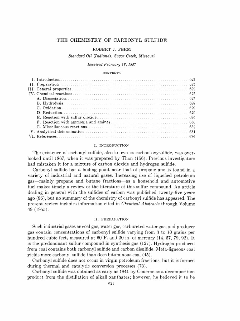 The Chemistry of COS | PDF | Sulfide | Catalysis