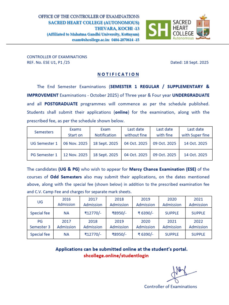 2025 U1 p1 Exam Notification 20 | PDF