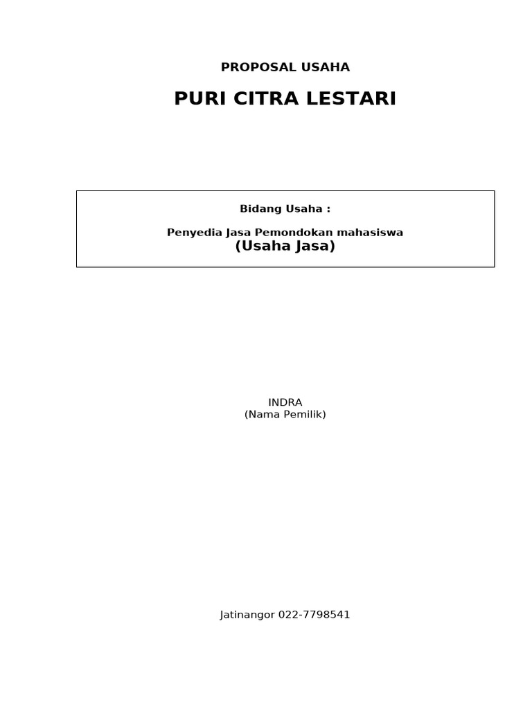 Proposal Usaha Pemondokan Mahasiswa Jatinangor | PDF